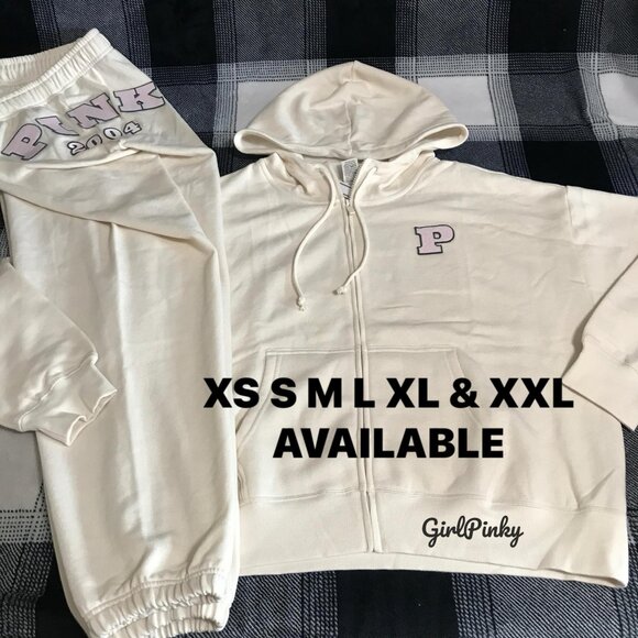 PINK Victoria's Secret | Pants & Jumpsuits | Vs Pink Sweatpants Outfit In White Shell Wfull Zip ...